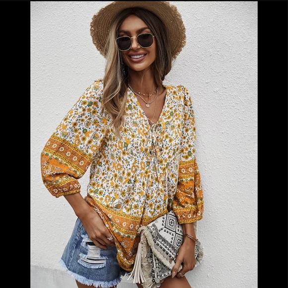 Bea Cali | Tops | Last New Boho Chick Womens Flower Blouse In Color ...